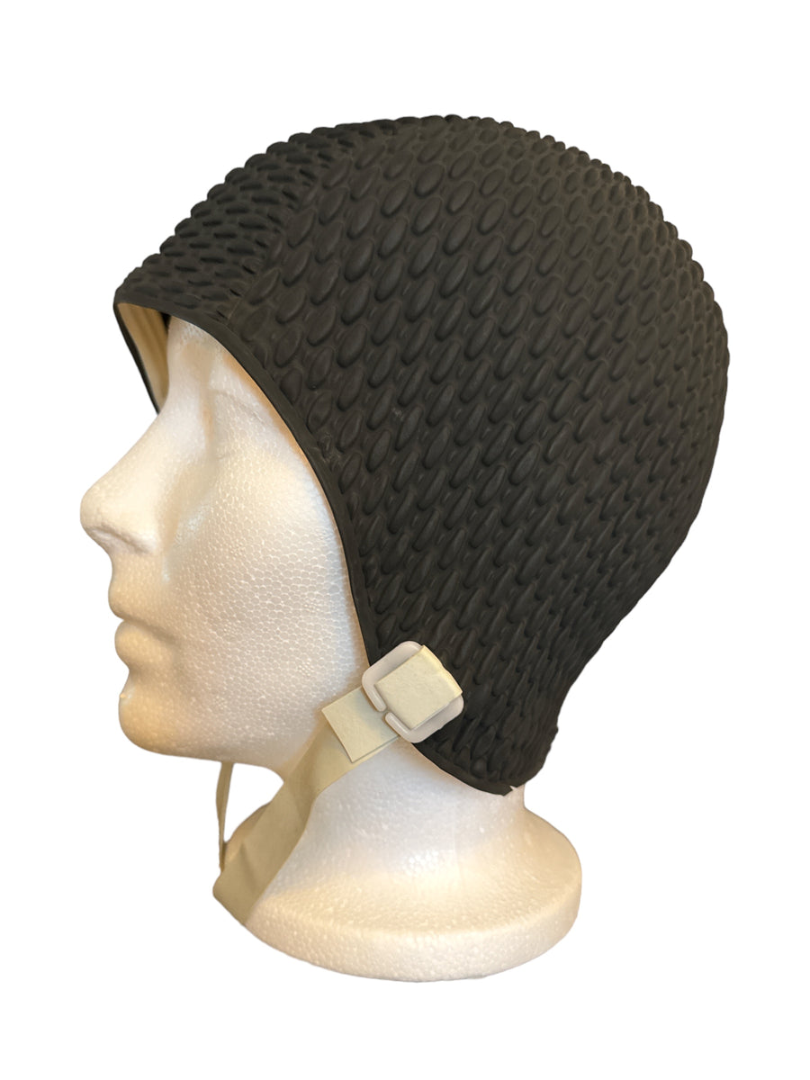 Black swim cap with chin strap – Bathing Belle Swimwear