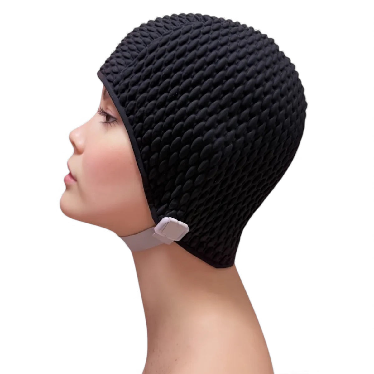 Black swim cap with chin strap – Bathing Belle Swimwear